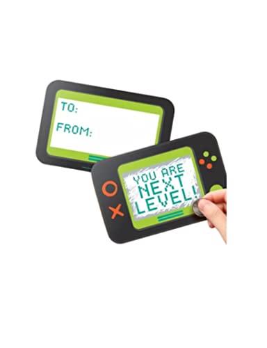 Gaming Next Level Gamer Scratch-Off Valentine Exchange Cards, 5in x 3.7in, 16ct, 16 Gamer Buttons and 16 pencil, Valentines day classroom Exchange for Gamer Fans (16 scratch off cards only)