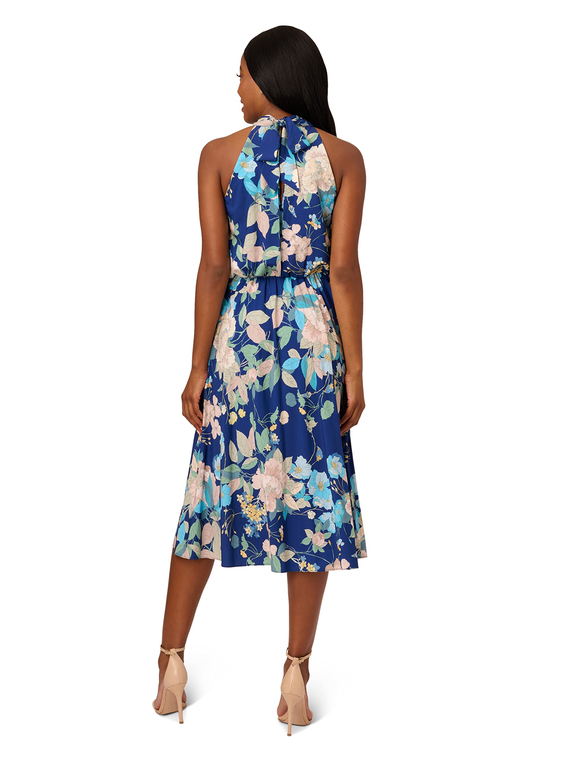 Adrianna Papell Women's Stretch Chiffon MIDI Dress, Blue Multi