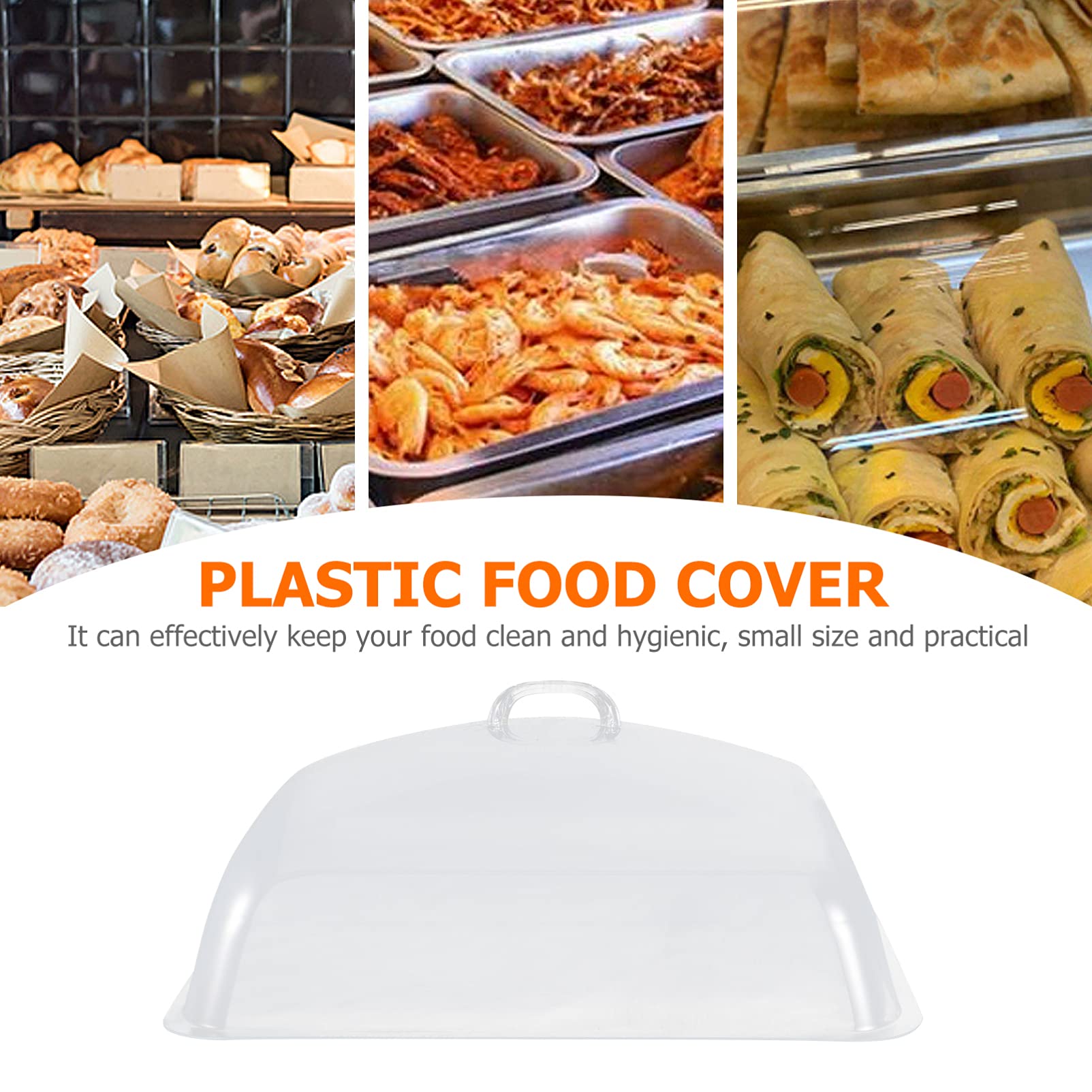 BESTonZON Plastic Cake Dome Cover Rectangular Clear Desert Cloche Display Cake Plate Serving Platter Cheese Cloche Dome Food Cover for Bread Dessert Snack 38.5X29CM