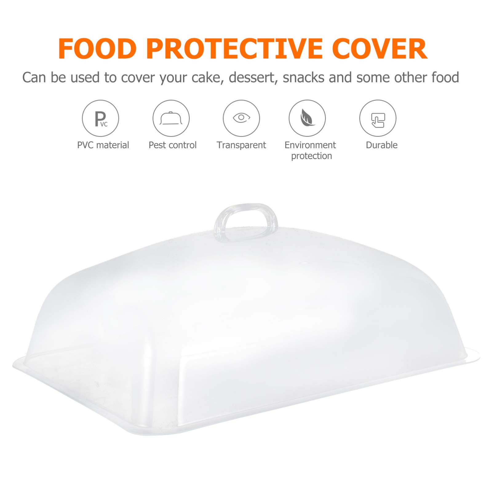 BESTonZON Plastic Cake Dome Cover Rectangular Clear Desert Cloche Display Cake Plate Serving Platter Cheese Cloche Dome Food Cover for Bread Dessert Snack 38.5X29CM