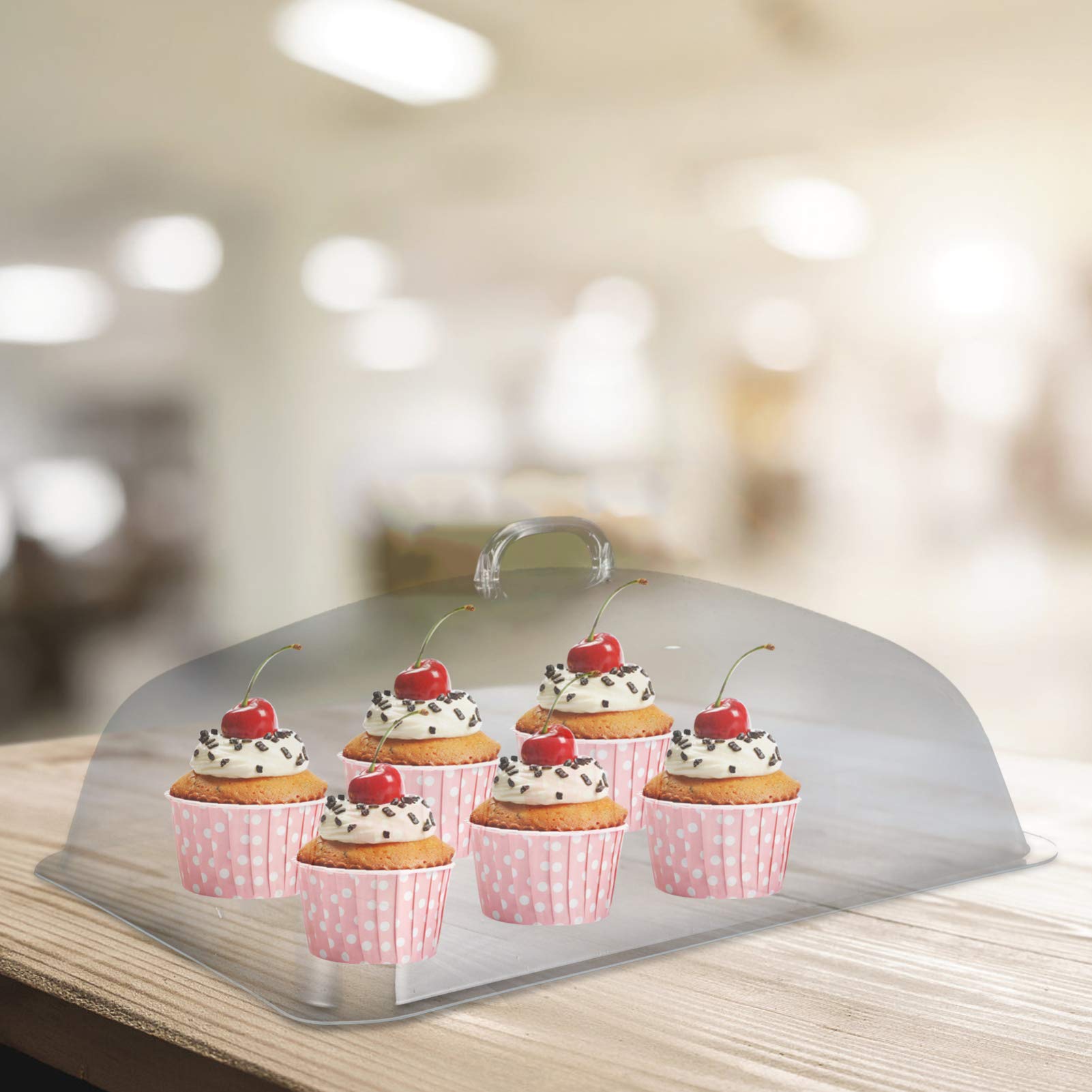 BESTonZON Plastic Cake Dome Cover Rectangular Clear Desert Cloche Display Cake Plate Serving Platter Cheese Cloche Dome Food Cover for Bread Dessert Snack 38.5X29CM