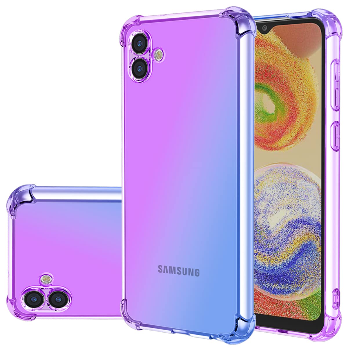 Gufuwo Case for Galaxy A02/A04/A13, Cute Girls Gradient Slim Anti Scratch Soft TPU Phone Cover, Shockproof Protective Case for Samsung Galaxy A04 4G (Purple/Blue)