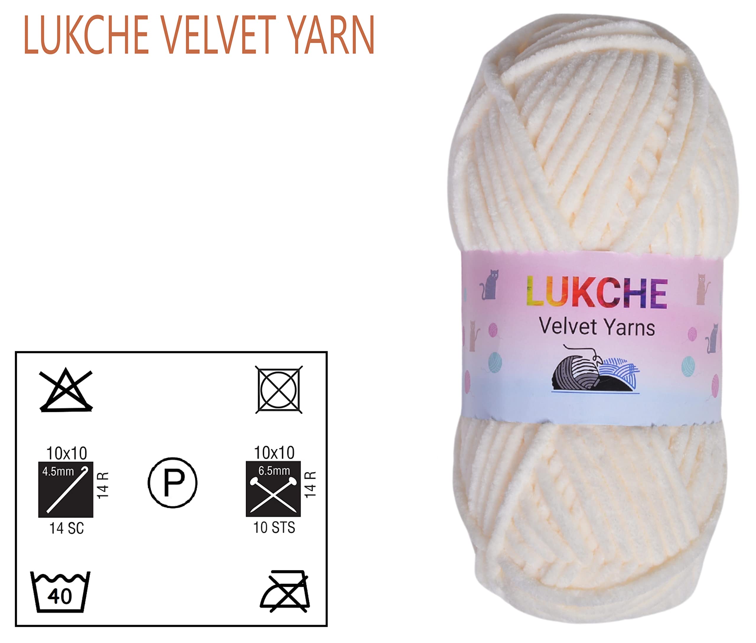 Lukche Super Soft Velvet Chenille Blanket Amigurumi Crochet Baby Blanket Knitting Yarn Super Bulky 3x100 gr (3x132 yds) Including Foldable Scissors (10002-Cream)