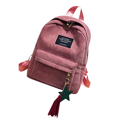 RUIVE Woman Mini Simple Corduroy Backpacks Campus Style Pure Color Leisure Dark Blue Backpack Kids (Pink, one size)