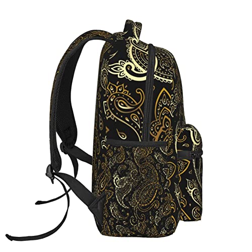 RIMENCH Boys Grils Rucksacks Back to School - Paisley Gold Black Bookbag School Daypack Backpack Travel Hiking Daypack, Gym Outdoor Hiking Bag Business Computer Bag