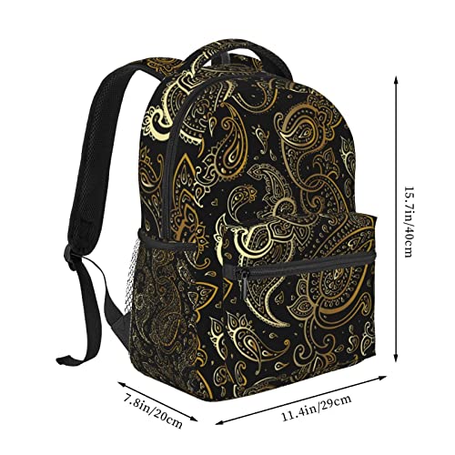 RIMENCH Boys Grils Rucksacks Back to School - Paisley Gold Black Bookbag School Daypack Backpack Travel Hiking Daypack, Gym Outdoor Hiking Bag Business Computer Bag