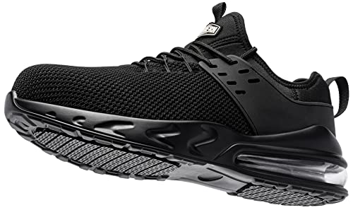 LARNMERN Steel Toe Shoes Men Slip Resistant Safety Work Sneakers Slip On Air Cushion Lightweight Comfortable Breathable Shoe 3150(9.5 Men, Black)