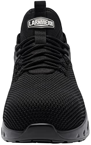 LARNMERN Steel Toe Shoes Men Slip Resistant Safety Work Sneakers Slip On Air Cushion Lightweight Comfortable Breathable Shoe 3150(9.5 Men, Black)