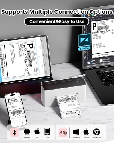 Memoqueen Shipping Label Printer 4X6 - Bluetooth Thermal Label Printer for Small Business and Shipping Packages