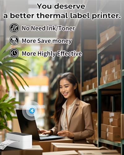 Memoqueen Shipping Label Printer 4X6 - Bluetooth Thermal Label Printer for Small Business and Shipping Packages