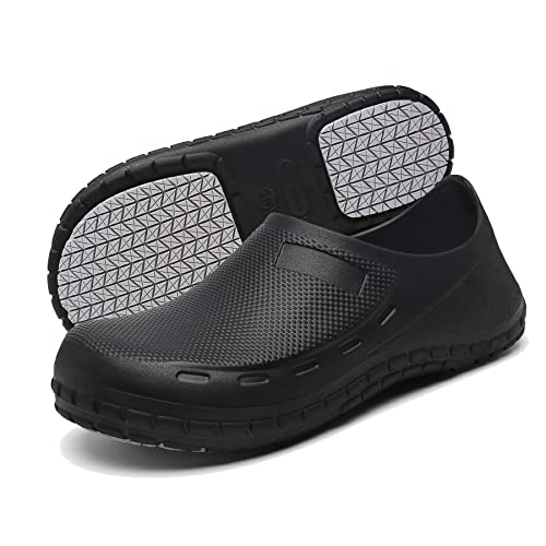 Zapatos de Cocina Kitchen Shoes for Men Nonslip Water Proof Oil Work Clogs，Comfortable Nursing Nurse Shoes for Gardener Food Service，Office Seaside Extra Wide Clog-Men's Mules Chef Shoes New Black
