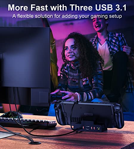 Docking Station for Steam Deck/ROG Ally, 7-in-1 Steam Deck Dock Stand with HDMI 2.0+DP 1.4 4K@60Hz, 3 USB-A 3.1 gen 2,Gigabit Ethernet and Fast Charging USB-C Port Compatible with Steam Deck/ROG Ally