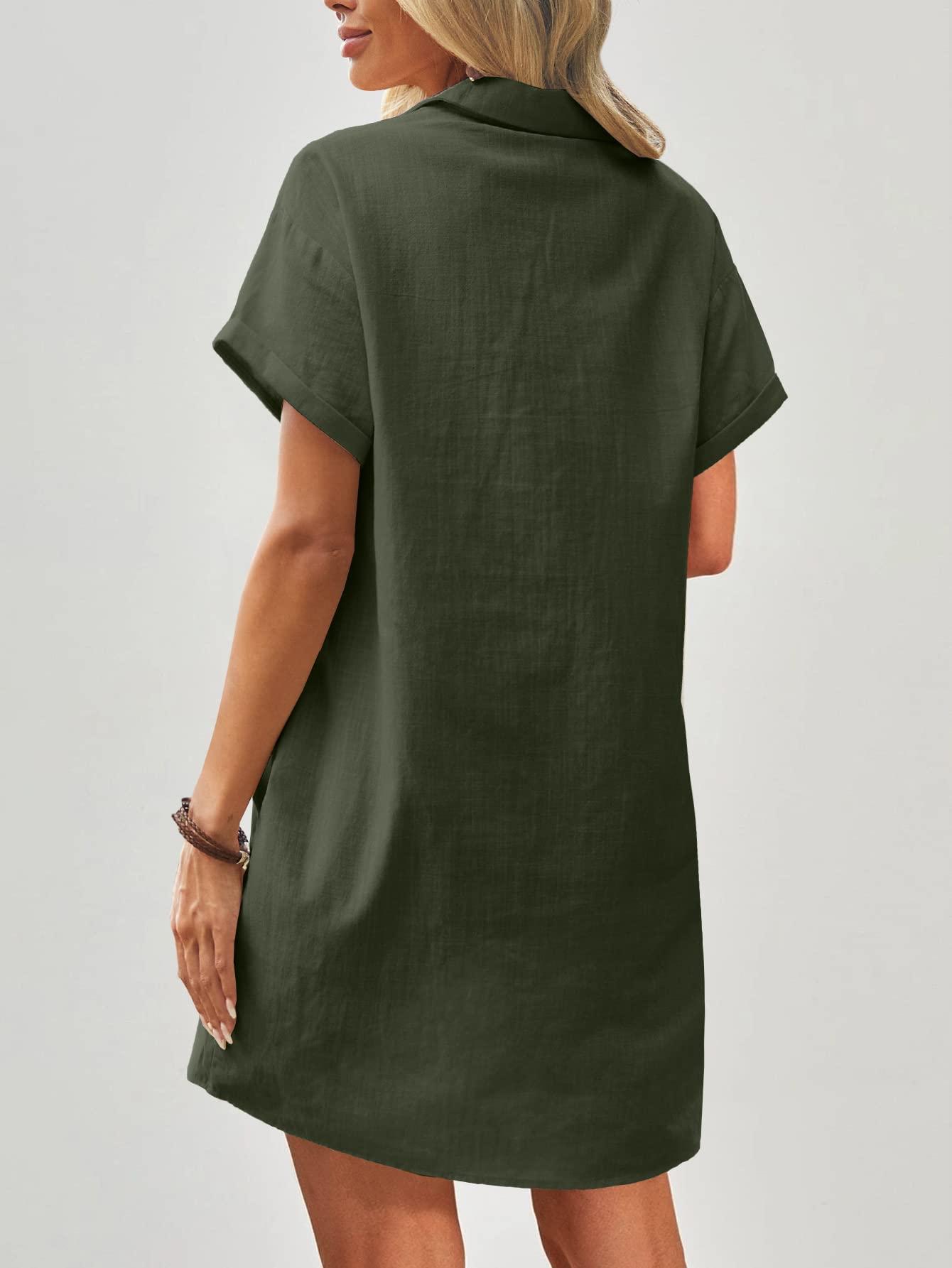 Zeagoo Womens Cotton Shirt Dress Button Down Dress Solid Color Casual Mini Dress with Pocket Green S