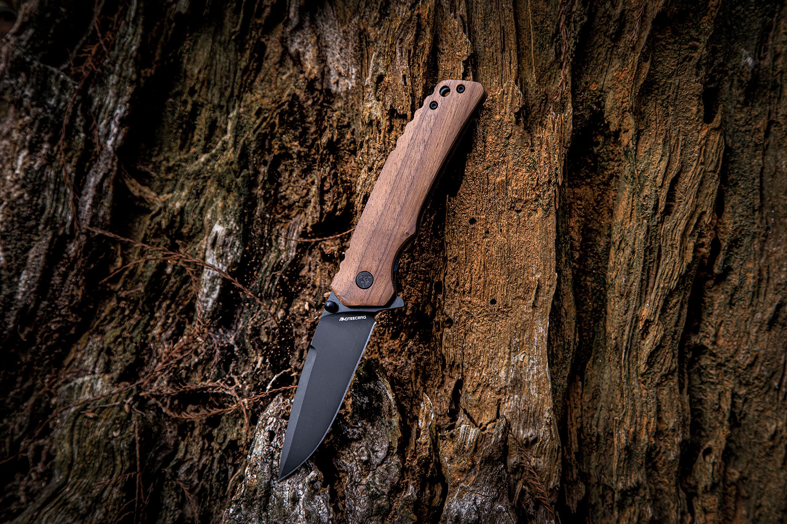 MOTEECRAG Walnut edc knife Wood handle folding pocket knife bulk edc mini flipper knife with Clip, Real Wood Handle for Men Women Everyday Carry for Indoor Outdoor Gift