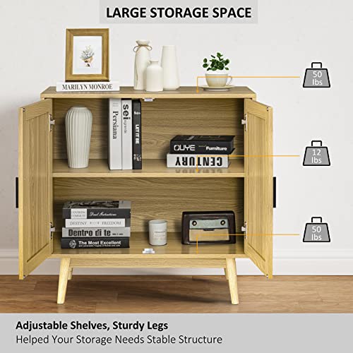 Mufico Buffet Sideboard Cabinet,Rattan Storage Cabinets with Door and Shelves, Accent Console Coffee Bar for Bar, Dining Room, Hallway, Cupboard Living Room