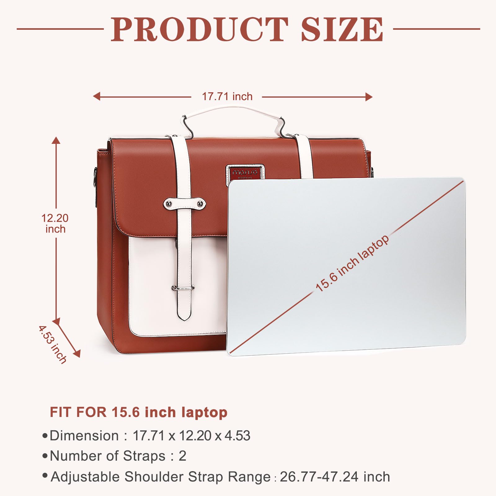 MOSISO Laptop Bag for Women, 15-15.6 inch Laptop Backpack Messenger Shoulder Bag with Front 2 Pockets for Business, Travel, Work, Office, Brown