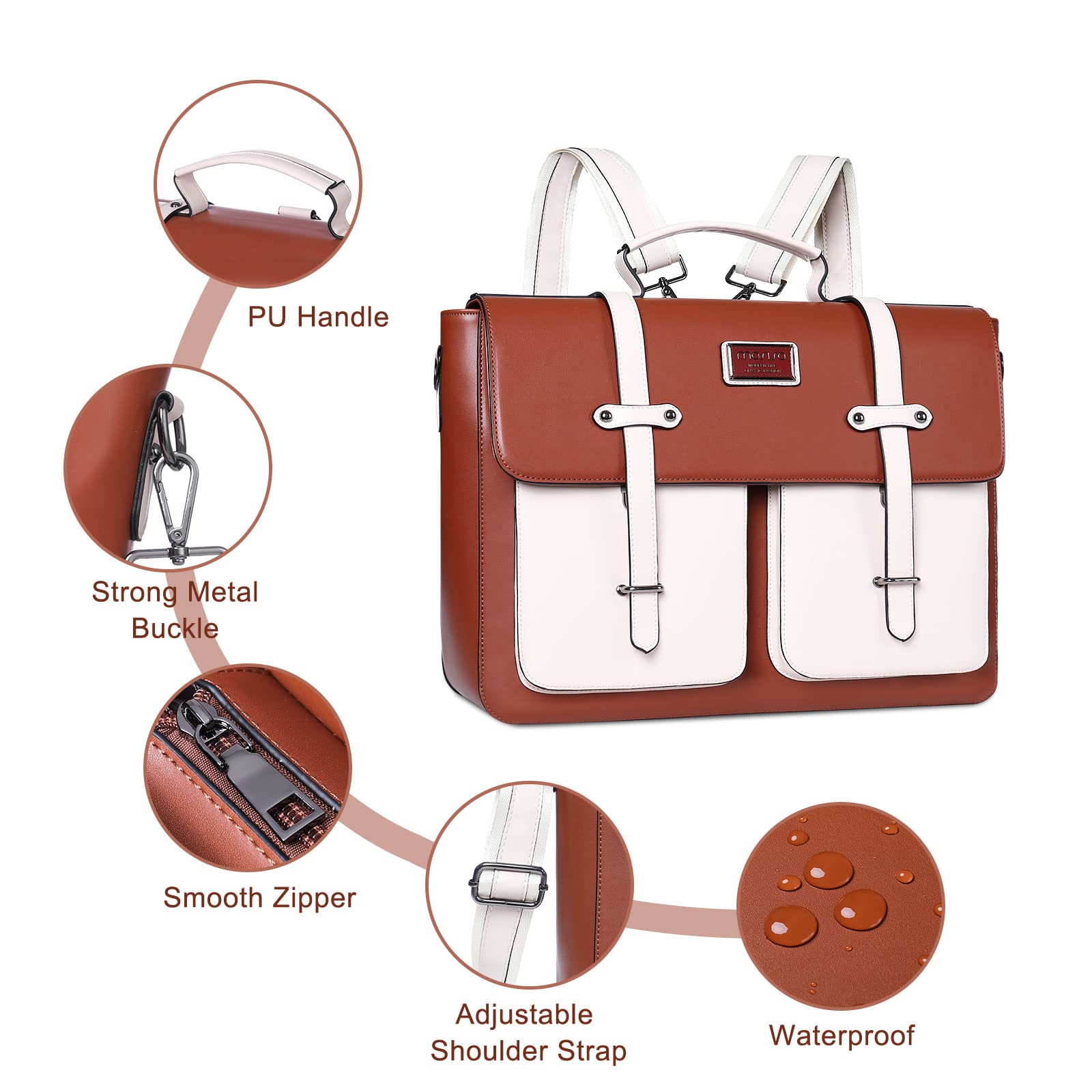 MOSISO Laptop Bag for Women, 15-15.6 inch Laptop Backpack Messenger Shoulder Bag with Front 2 Pockets for Business, Travel, Work, Office, Brown