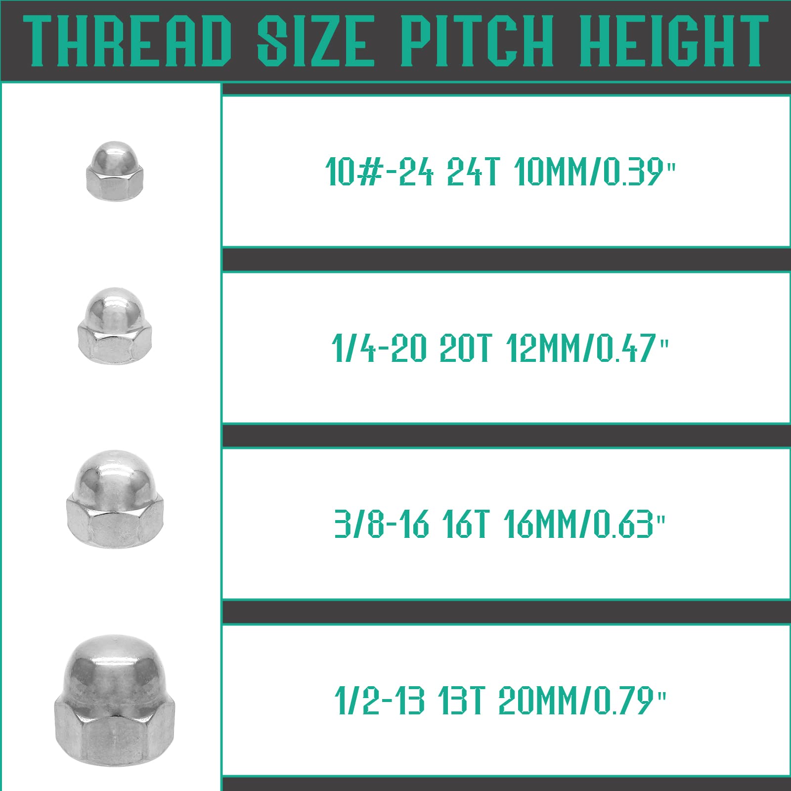 Piutouyar Acorn Cap Nuts Hex Nut 3/8-16, 304 Stainless Steel 18-8 Hex Dome Cap Nut (20Pcs)