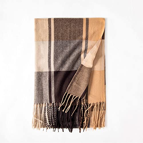 SPELLTIVE Classic Tassel Plaid Soft Cashmere Feel Womens Scarf (Brown Plaid)