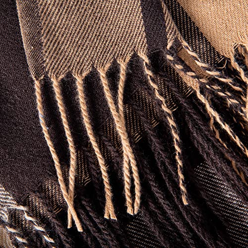 SPELLTIVE Classic Tassel Plaid Soft Cashmere Feel Womens Scarf (Brown Plaid)