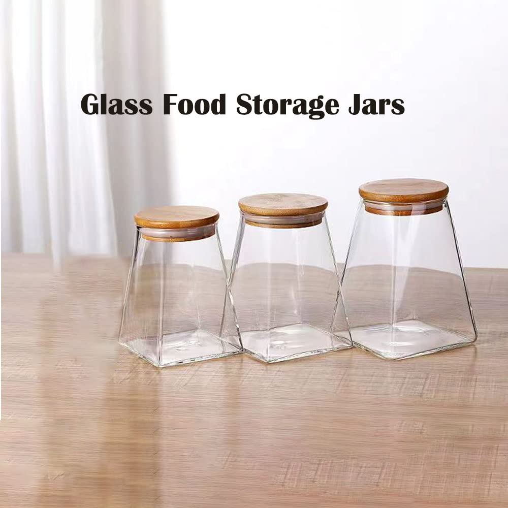 WEIRUIFANZHI 3 Pack Glass Food Storage Jars with Bamboo Lids Set Clear Airtight Canisters Kitchen Decorative Containers for Candy,Cookie Coffee,Sugar,Spice(17OZ/25OZ/32OZ)