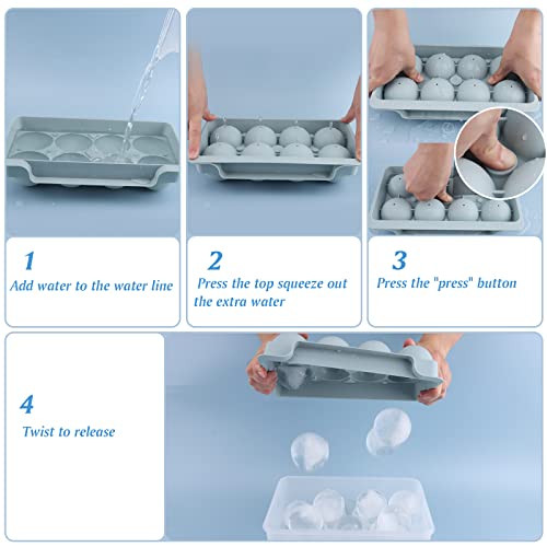 Miaowoof Large Ice Cube Trays, 2.5IN Large Ice Ball Maker Mold Easy Release, 2Pcs Ice Mold with Bin&Tong, Stackable Sphere Ice Ball Maker for Whiskey, Bourbon, Cocktails