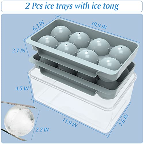 Miaowoof Large Ice Cube Trays, 2.5IN Large Ice Ball Maker Mold Easy Release, 2Pcs Ice Mold with Bin&Tong, Stackable Sphere Ice Ball Maker for Whiskey, Bourbon, Cocktails