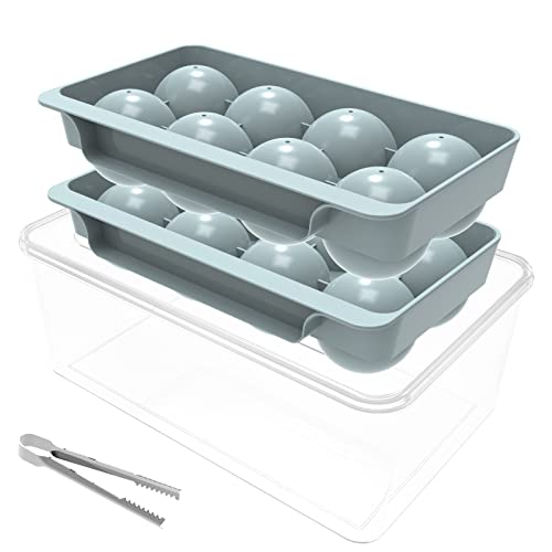 Miaowoof Large Ice Cube Trays, 2.5IN Large Ice Ball Maker Mold Easy Release, 2Pcs Ice Mold with Bin&Tong, Stackable Sphere Ice Ball Maker for Whiskey, Bourbon, Cocktails