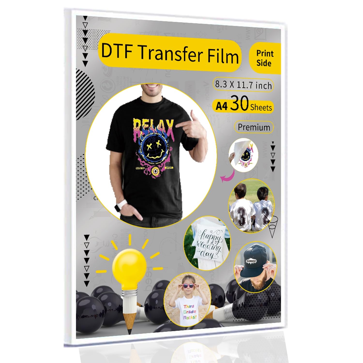 VELLDA DTF Transfer Film for Sublimation Dark Shirts - 30 Sheets of A4 DTF Transfer Paper for Dark Fabric - Printable Heat Transfer Paper for T Shirts - Iron on Transfer Paper for Inkjet Printers