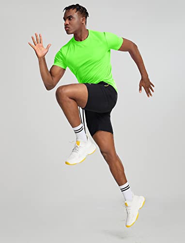 Zengjo Mens Moisture Wicking Shirts-Short Sleeve Workout Tee(Neon Green,XXL)