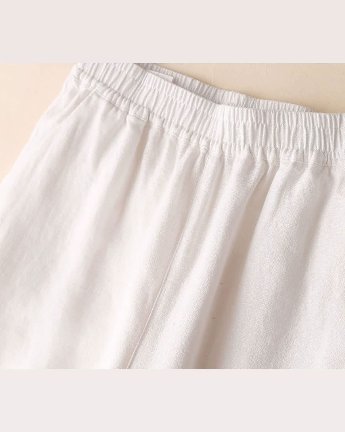 Aeneontrue Women's 100% Linen Wide Leg Pants Casual Loose High Waisted Flowy Palazzo Trousers with Pockets White XL