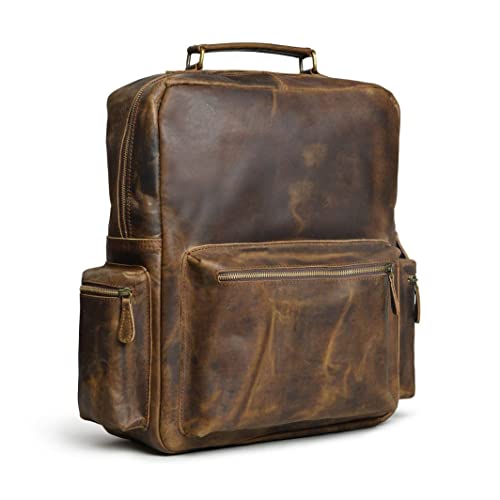 Timester leather backpacks full grain leather laptop backpack for school travel backpacks for women.