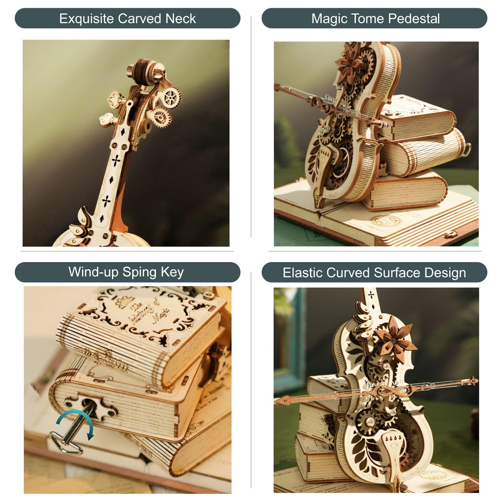 ROKR 3D Puzzles for Adults 1:5 Scale Cello Model Kit with Base 199pcs Wooden Music Box Building Kit Desk Gift for Men Women Hobby for Adults
