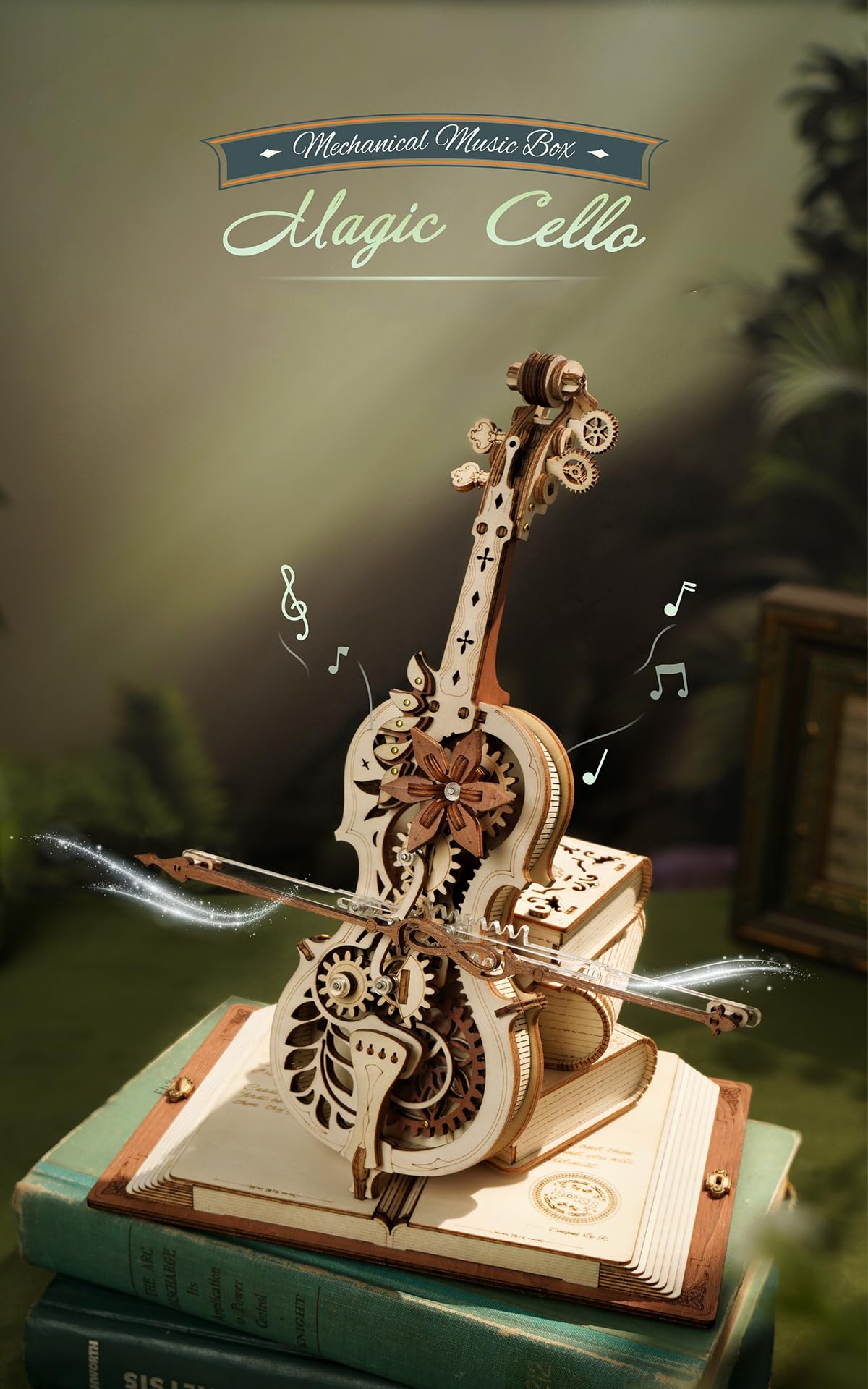 ROBOTIME AMK63 Magic Cello Adults 3D Puzzles -3D Wooden Puzzles for Adults - Wooden Music Box Puzzle to Build - Unique Music Gift Hobby Kits