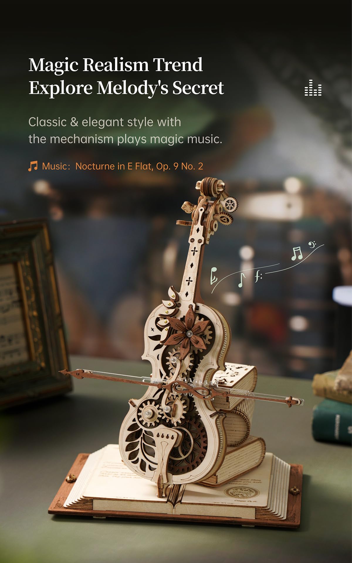 ROBOTIME AMK63 Magic Cello Adults 3D Puzzles -3D Wooden Puzzles for Adults - Wooden Music Box Puzzle to Build - Unique Music Gift Hobby Kits