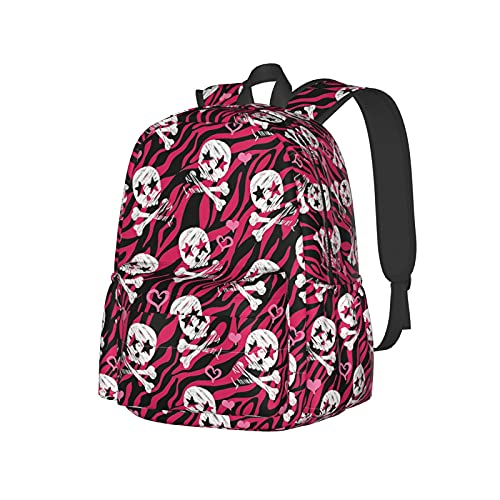 KiuLoam 17 Inch Backpack Pink Zebra Star Skull Laptop Backpack Shoulder Bag School Bookbag Casual Daypack