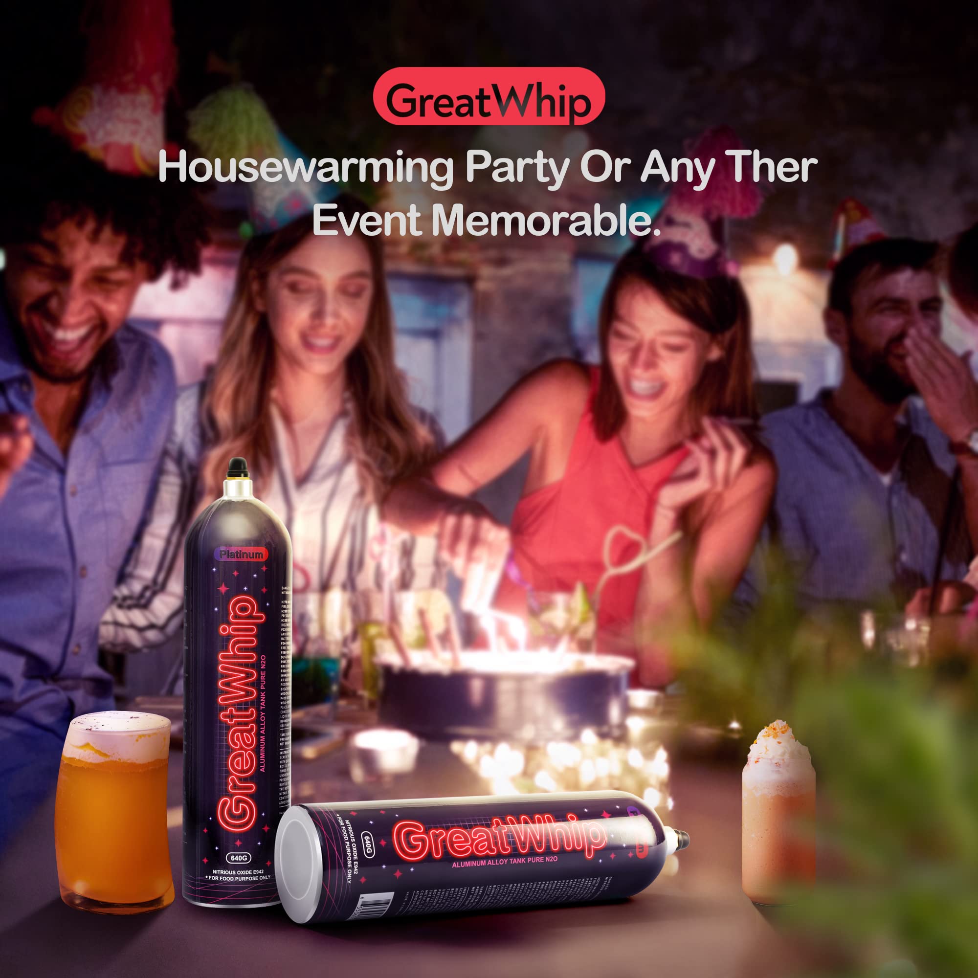GreatWhip 640g Whipped Cream Chargers Cylinders Aluminum Construction Lightest Whip Cream Tank Cartridge (12 Cylinders)