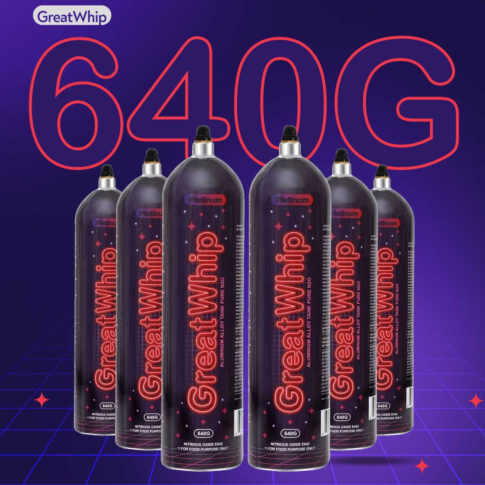 GreatWhip 640g Whipped Cream Chargers Cylinders Aluminum Construction Lightest Whip Cream Tank Cartridge (12 Cylinders)