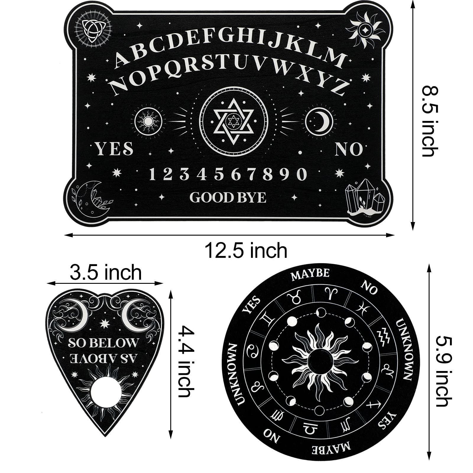Pendulum Board Dowsing Kit with 3 Pcs Wooden Spirit Board Talking Board,1 Metaphysical Message Crystal Pendulum Necklace,2 Pcs Retractable Copper Dowsing Rods for Ghost Hunting, Energy Healing