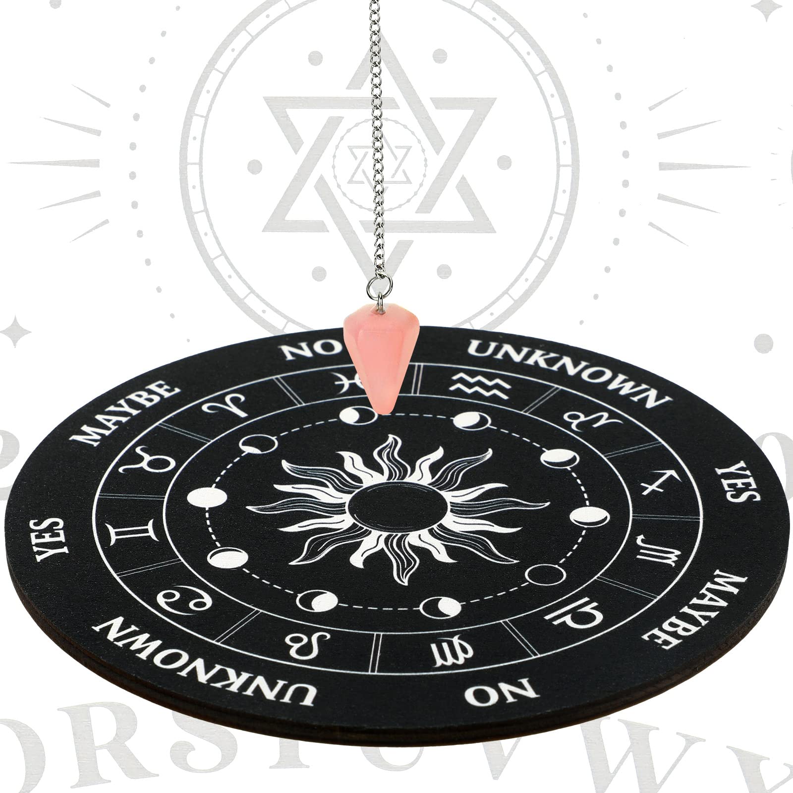 Pendulum Board Dowsing Kit with 3 Pcs Wooden Spirit Board Talking Board,1 Metaphysical Message Crystal Pendulum Necklace,2 Pcs Retractable Copper Dowsing Rods for Ghost Hunting, Energy Healing
