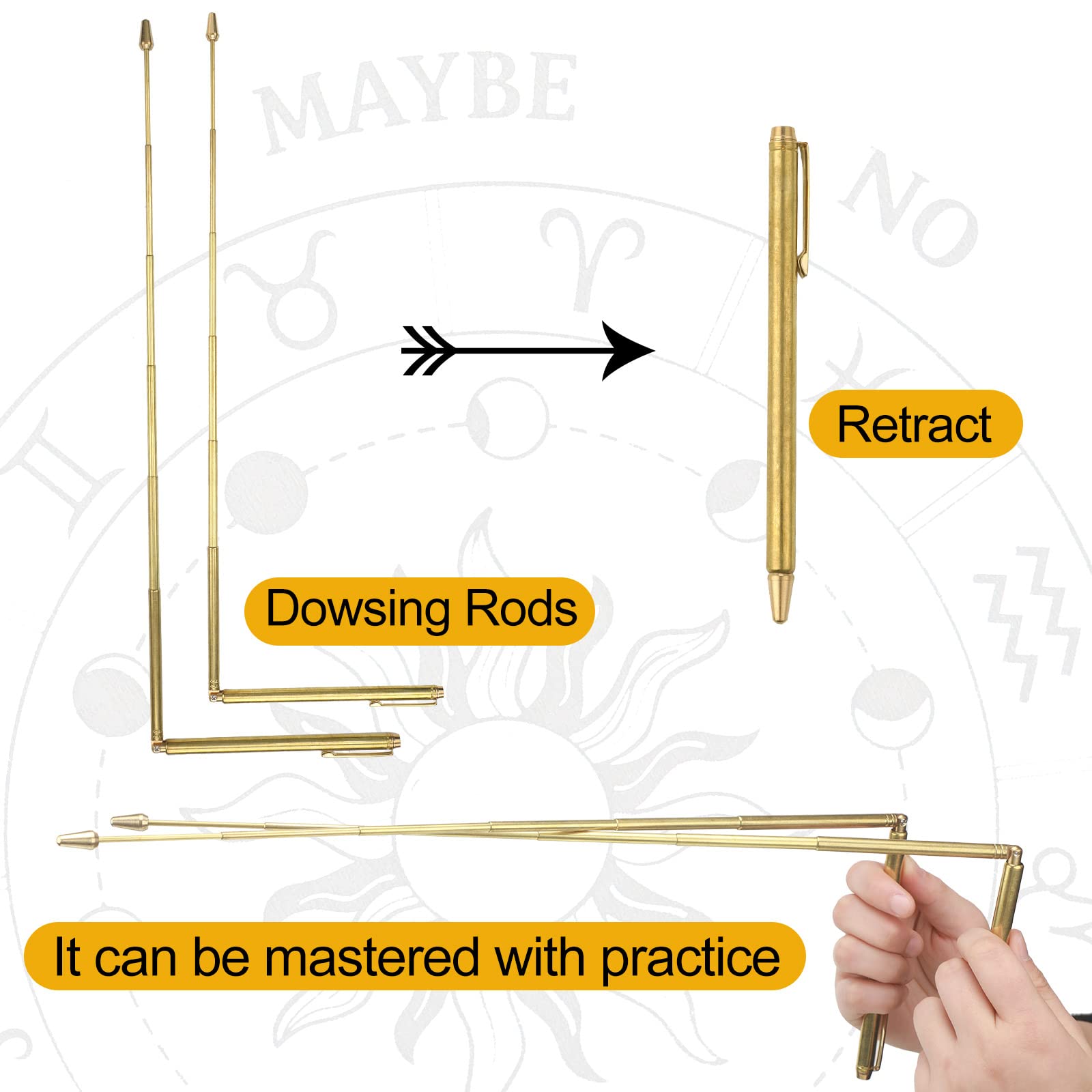 Pendulum Board Dowsing Kit with 3 Pcs Wooden Spirit Board Talking Board,1 Metaphysical Message Crystal Pendulum Necklace,2 Pcs Retractable Copper Dowsing Rods for Ghost Hunting, Energy Healing