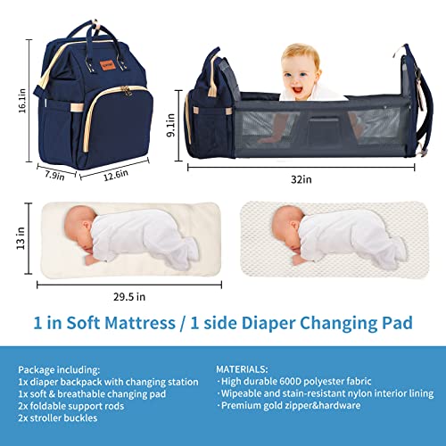 KUWANI Diaper Bag Backpack, Multifunction Travel Baby Changing Bag for Dad/Mom, Large Unisex Diaper Backpack, Waterproof Diaper Bag with Stroller Straps, Baby Registry Search(Navy Blue)