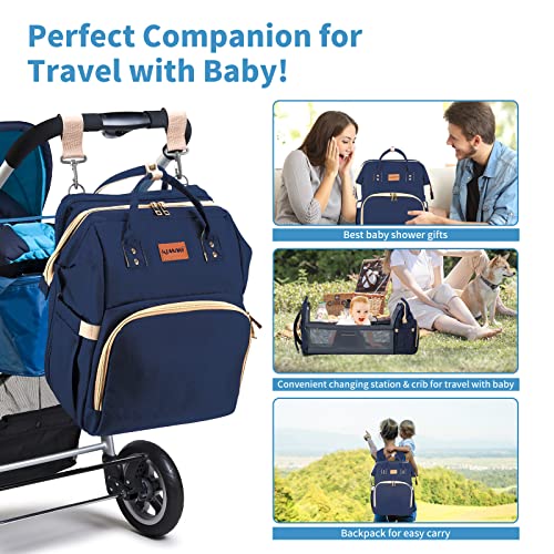 KUWANI Diaper Bag Backpack, Multifunction Travel Baby Changing Bag for Dad/Mom, Large Unisex Diaper Backpack, Waterproof Diaper Bag with Stroller Straps, Baby Registry Search(Navy Blue)