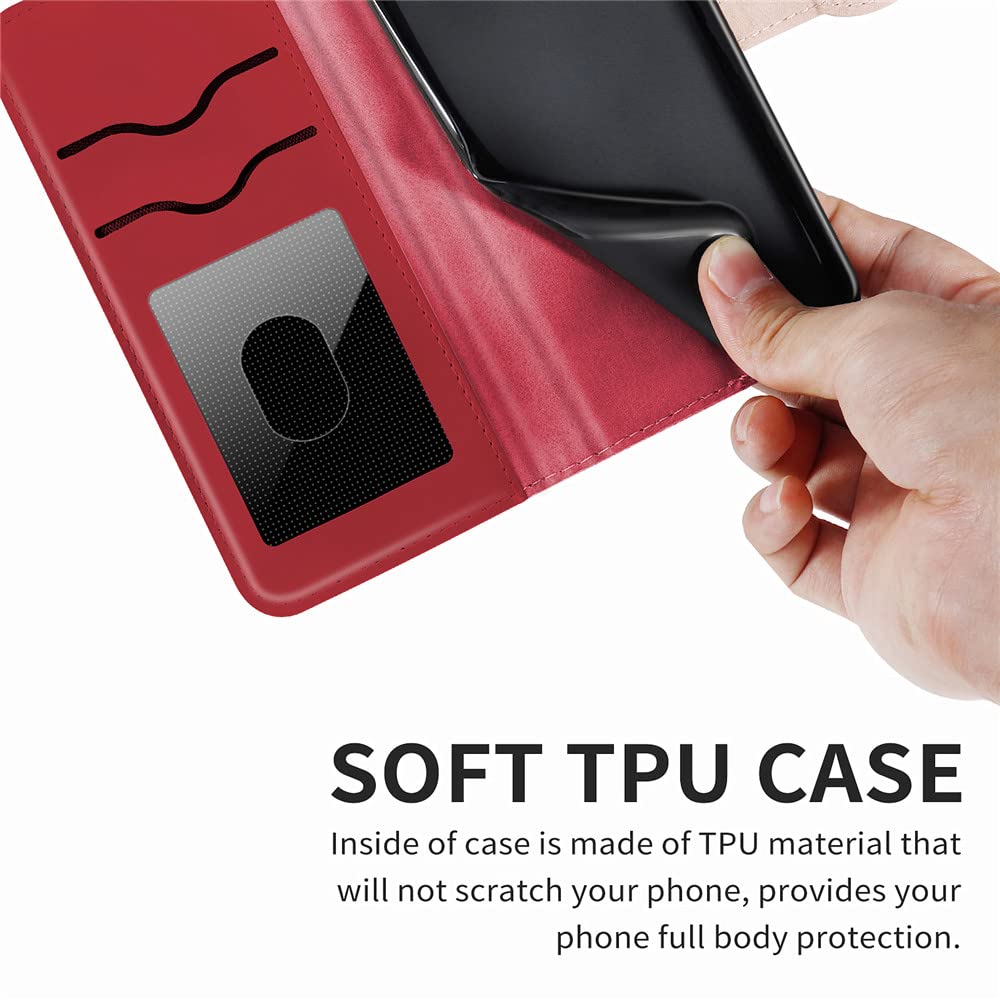 MEUPZZK for Google Pixel 6 Case, Wallet Case for Pixel 6 5G, Embossed Tree Premium PU Leather [Kickstand] [Card Slots] [Wrist Strap] [Folio Flip] [6.4 inch] Phone Cover for Pixel 6 (R-Red)