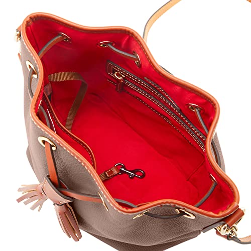 Dooney & Bourke Crossbody Bucket Bags for Women, Pebble Grain Leather Aimee Crossbody Drawstring Purse - Grey