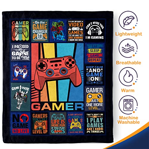 Aimego Gamer Throw Blanket, Gaming Controller Fleece Boys Blanket Game Gifts for Teens Boys Men, Wrinkle-Resistant Blankets Birthday Gifts for 2-10 Year Old, Colorful 50x60 Inch
