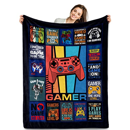 Aimego Gamer Throw Blanket, Gaming Controller Fleece Boys Blanket Game Gifts for Teens Boys Men, Wrinkle-Resistant Blankets Birthday Gifts for 2-10 Year Old, Colorful 50x60 Inch