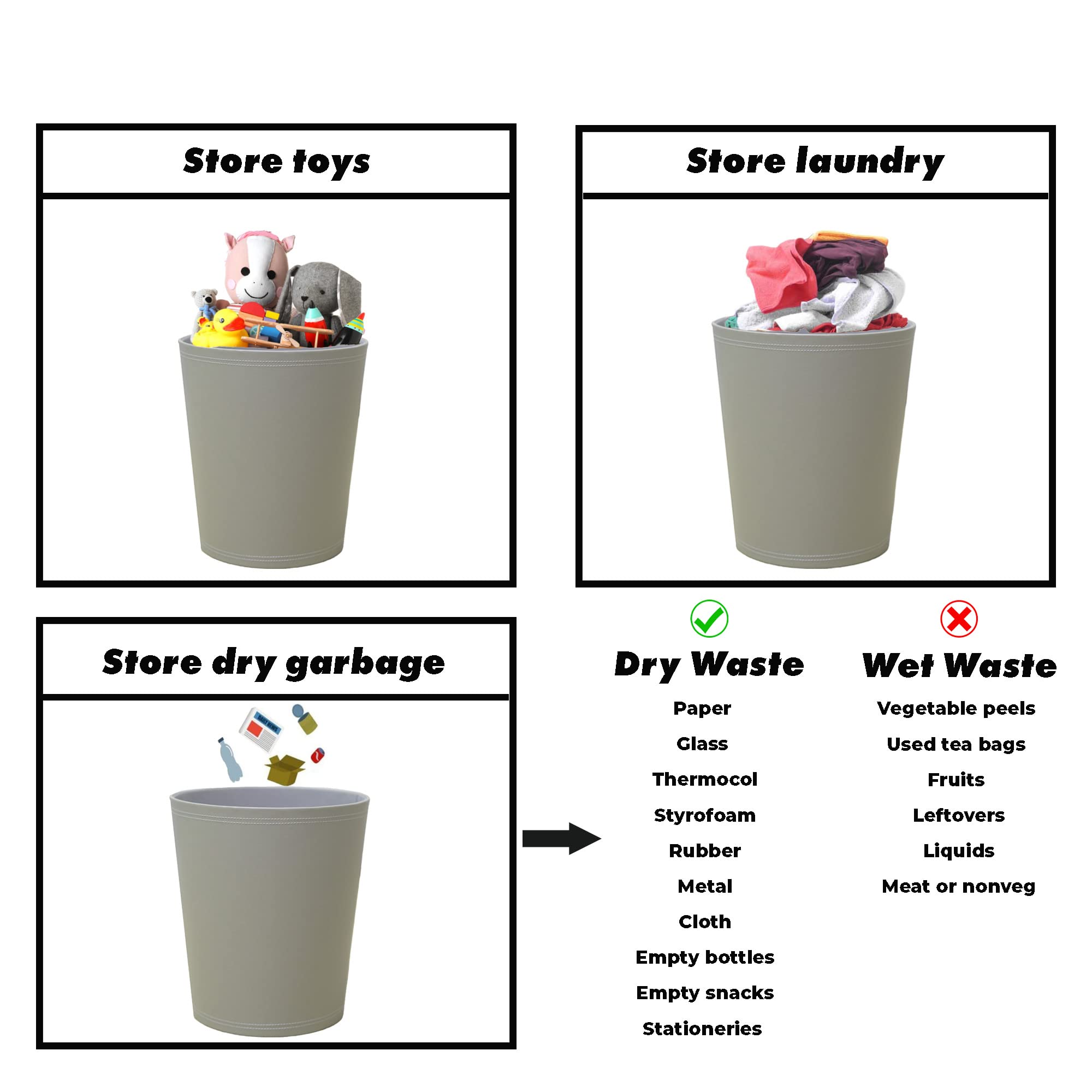 Leather Waste Basket Grey Trash Can Grey Trash Bin Grey Garbage Bin 10 Liter Trash Can Office Trash Bin Decorative Trash Can Garbage Container Home Trash Can Inside Trash Can Office Wastebasket