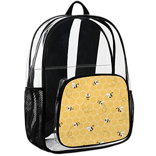 Heavy Duty Clear Backpack Stadium Approved, Honey Bees Bumblebees PVC Transparent Backpack See Through Large Bookbag for Work School Travel College