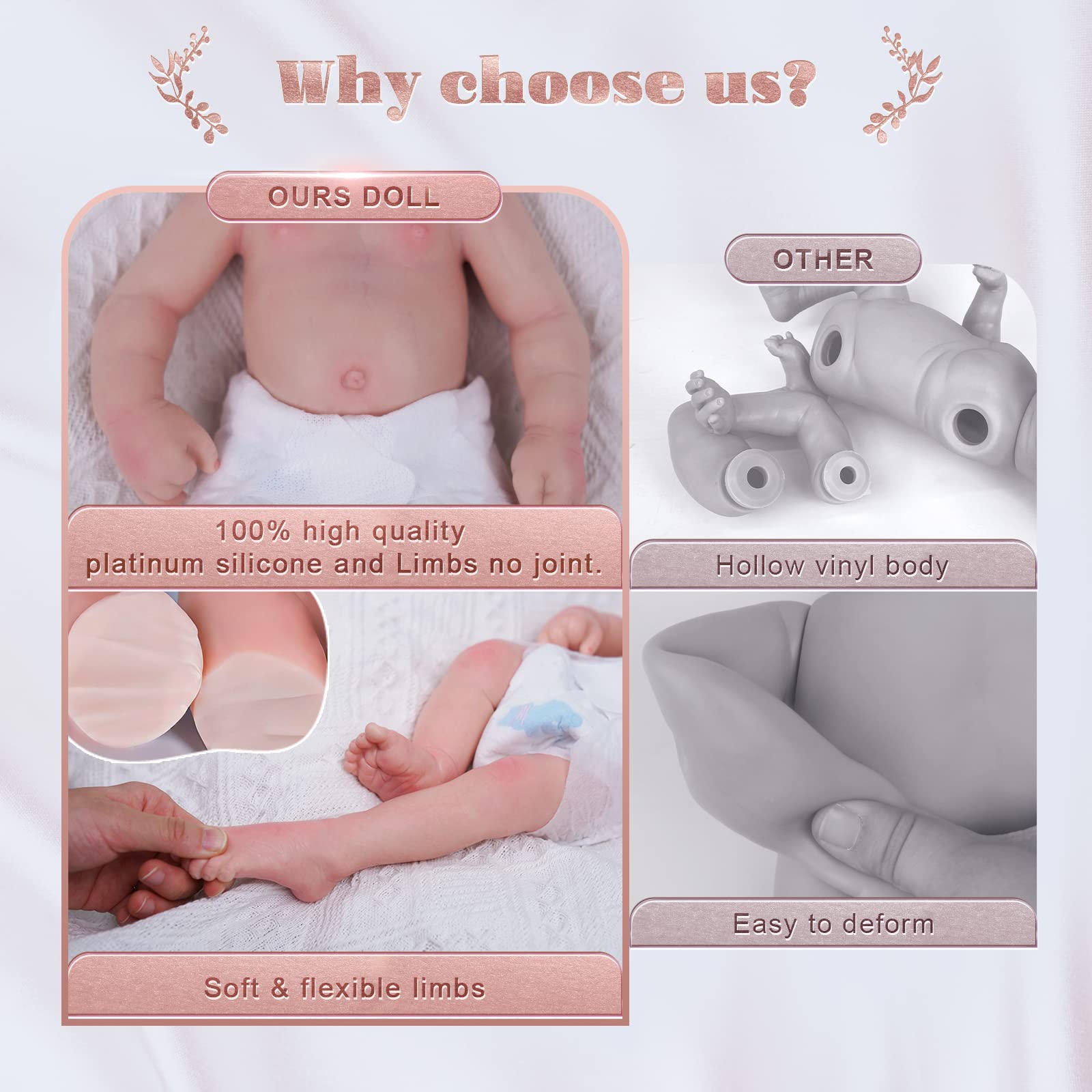 BABESIDE Reborn Baby Doll Loulou 16'' Platinum Full Silicone Realistic Newborn Sleeping Baby Doll for Kids & Toddlers